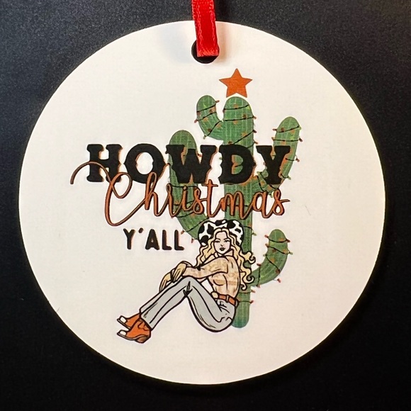Holiday | Howdy Yall Cowgirl Cactus Round Christmas Ornament New | Poshmark